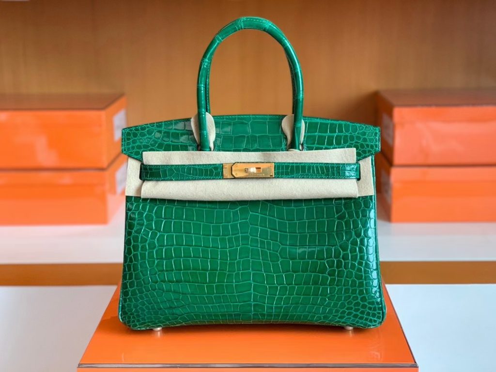 Hermes Birkin shiny alligator crocodile 6Q jade green Gold Hardware 30cm Full Handmade - DR96 ...